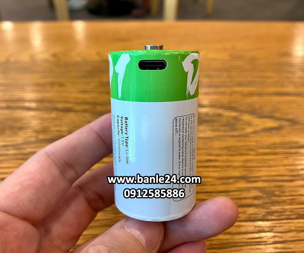 Pin đại sạc (pin D) 1,5v lithium 12000 Mwh giá 200k, tặng kèm cáp sạc