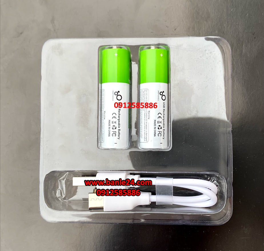 02 pin sạc 1.5v AA 2600 Mwh lithium giá 190k, tặng kèm cáp sạc